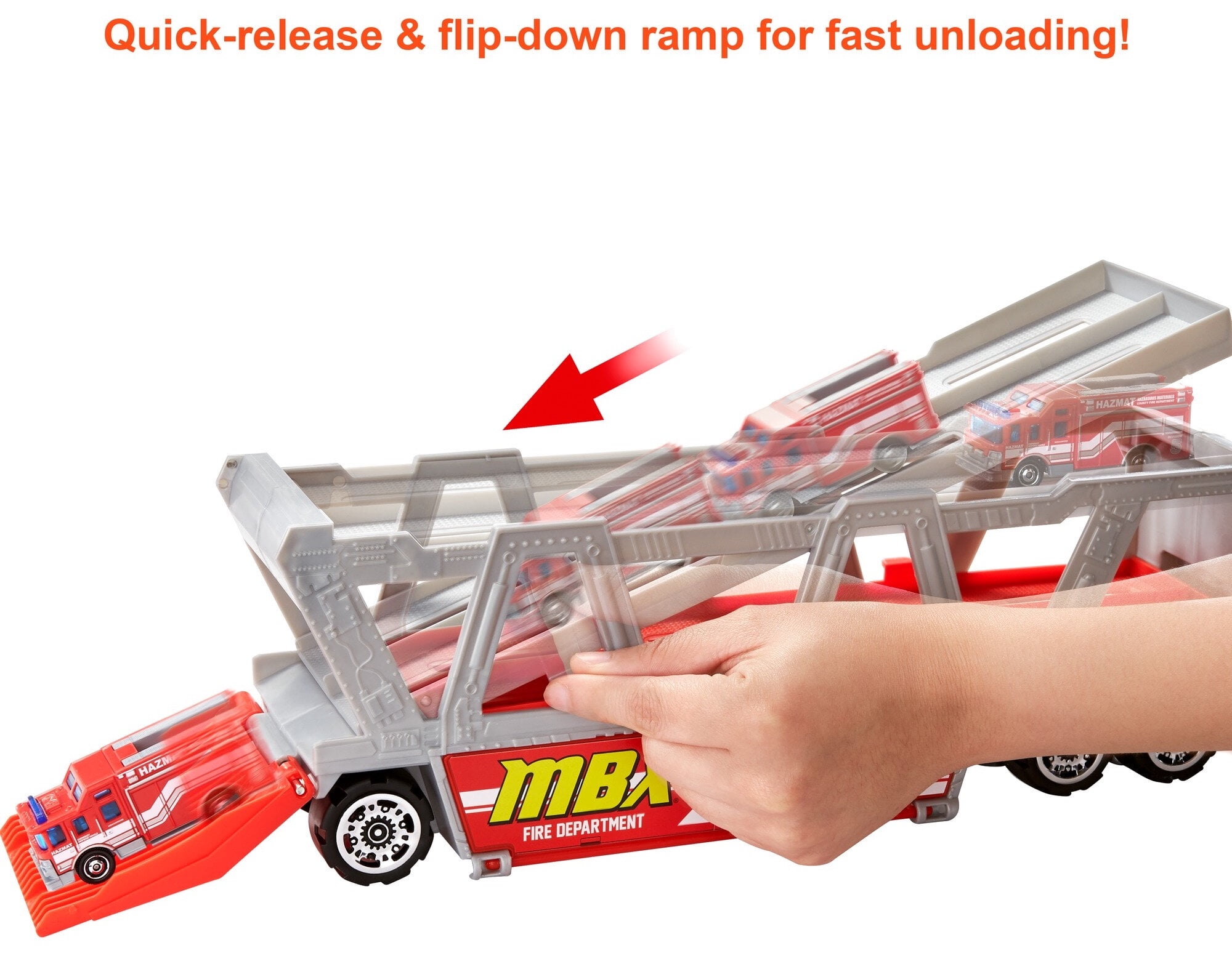 Matchbox Fire Rescue Hauler Playset with Fire Vehicle, Ramp, Storage ...