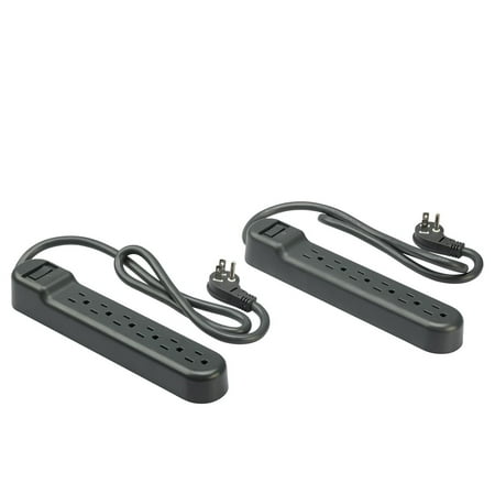 onn. 2.5 FT./76.2 cm 6-Outlet Surge Protectors 2-Pack, Integrated ...