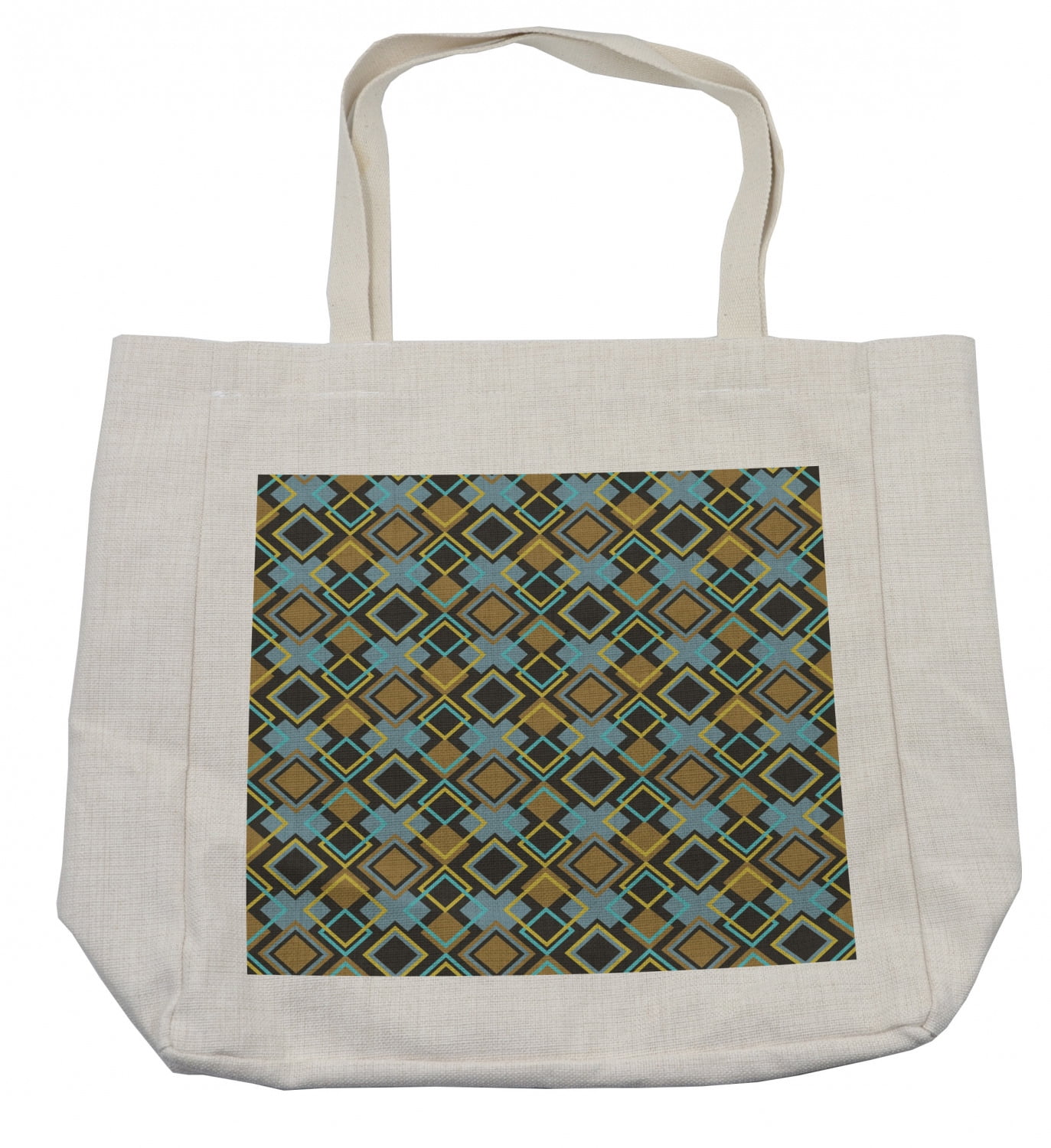 Geometric Shopping Bag, Abstract Rhombuses with Bullseye Pattern Modern ...