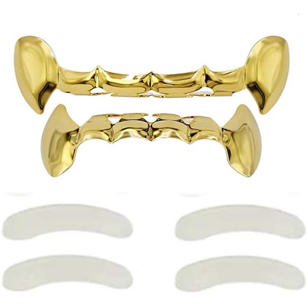 18K Gold Plated Dracula Vampire Fangs Slug Top and Bottom Grills for ...