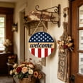 4th of July Woodenround Welcome Door Sign - 12" American Flag Patriotic ...