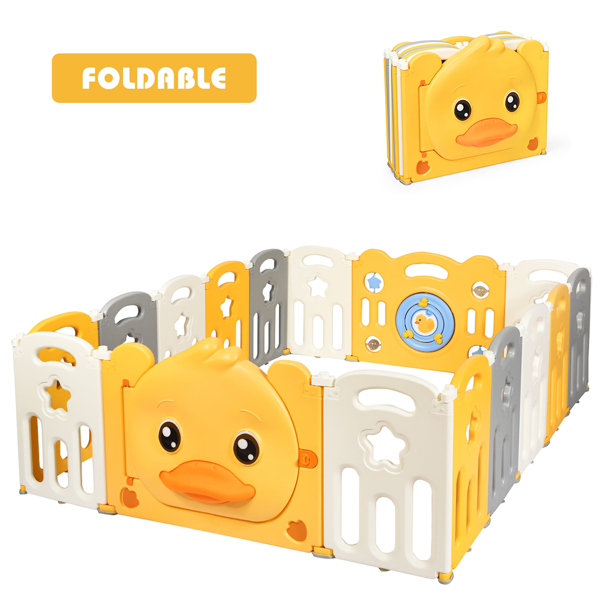 Costway 16-Panel Foldable Baby Playpen Kids Yellow Duck Yard Activity ... Costway 16-Panel Foldable Baby Playpen Kids Yellow Duck Yard Activity ...