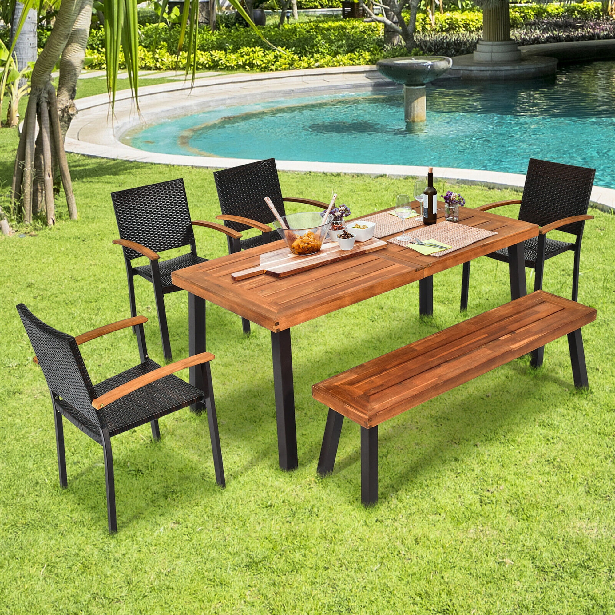 Click here for Gymax 6pcs Patio Rattan Dining Set Chairs Stack Ac... prices