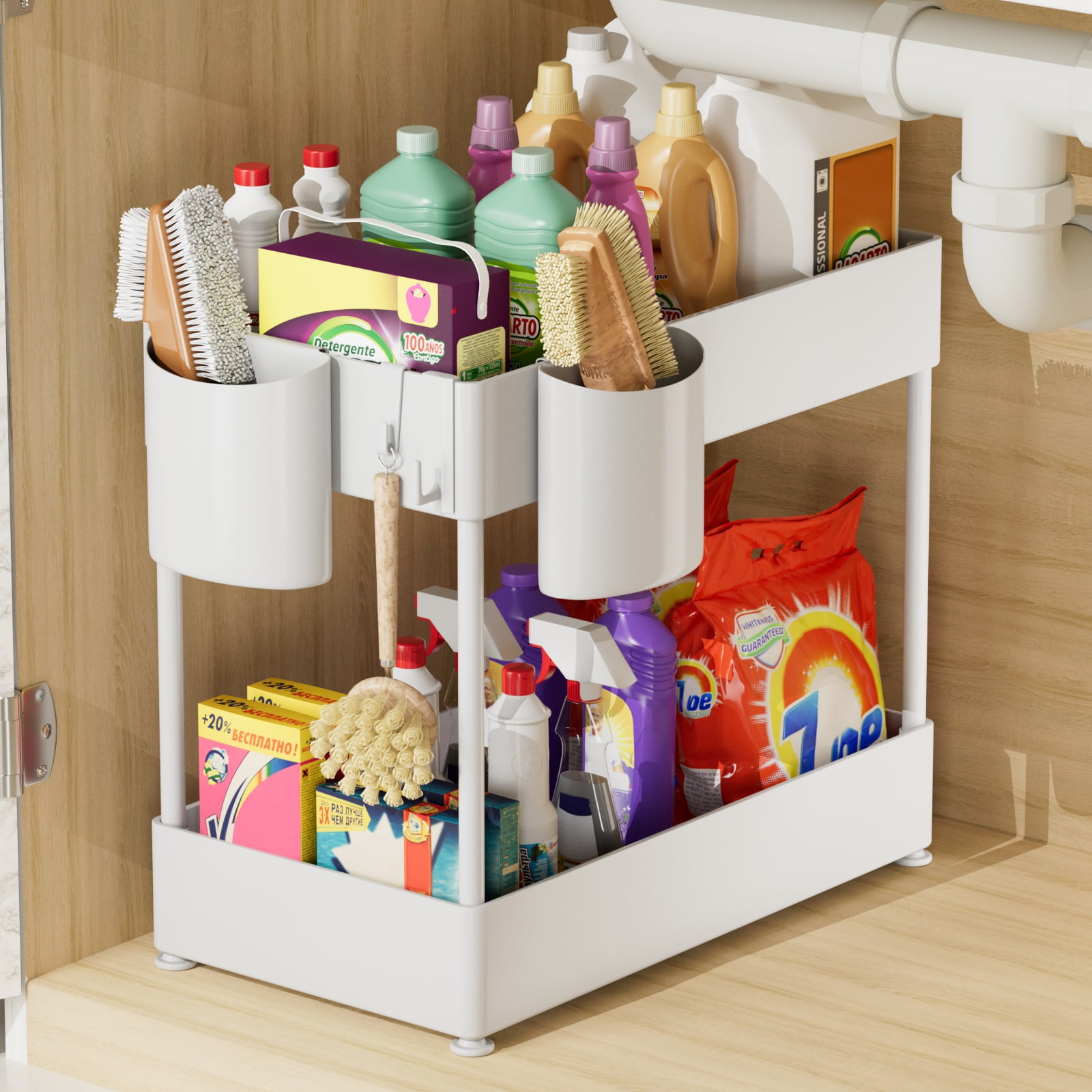 2 Tier Under Sink Organizers Under Kitchen Bathroom Cabinet Storage ...