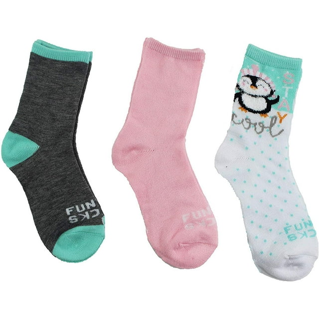 Funky Socks Kids 3-Pack Crew Socks Holiday Mix (Penguin - White, Kids ...
