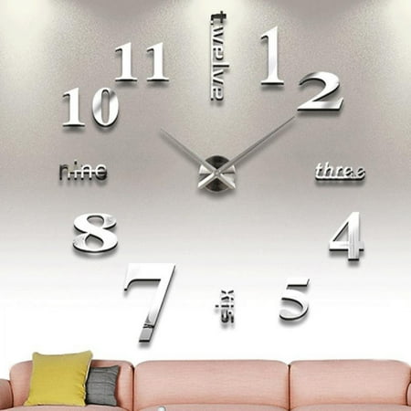 DIY Wall Mounted Clock Modern Unique Numbers Design Decorative, Sliver ...
