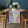 Blue Purple Oil Painting Cotton Linen Table Runner Abstarct Blue Yellow ...