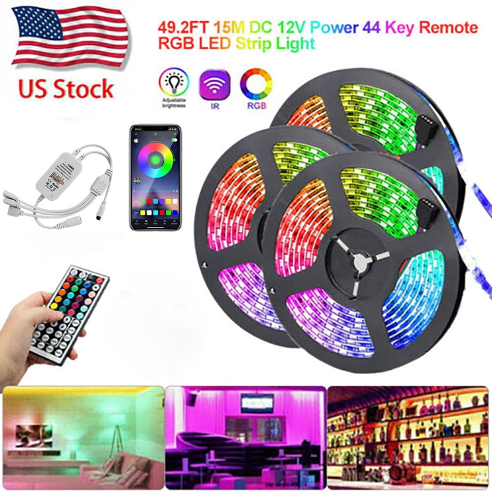 50ft LED Strip Lights RGB Led Light Strip with Bluetooth Remote App ...