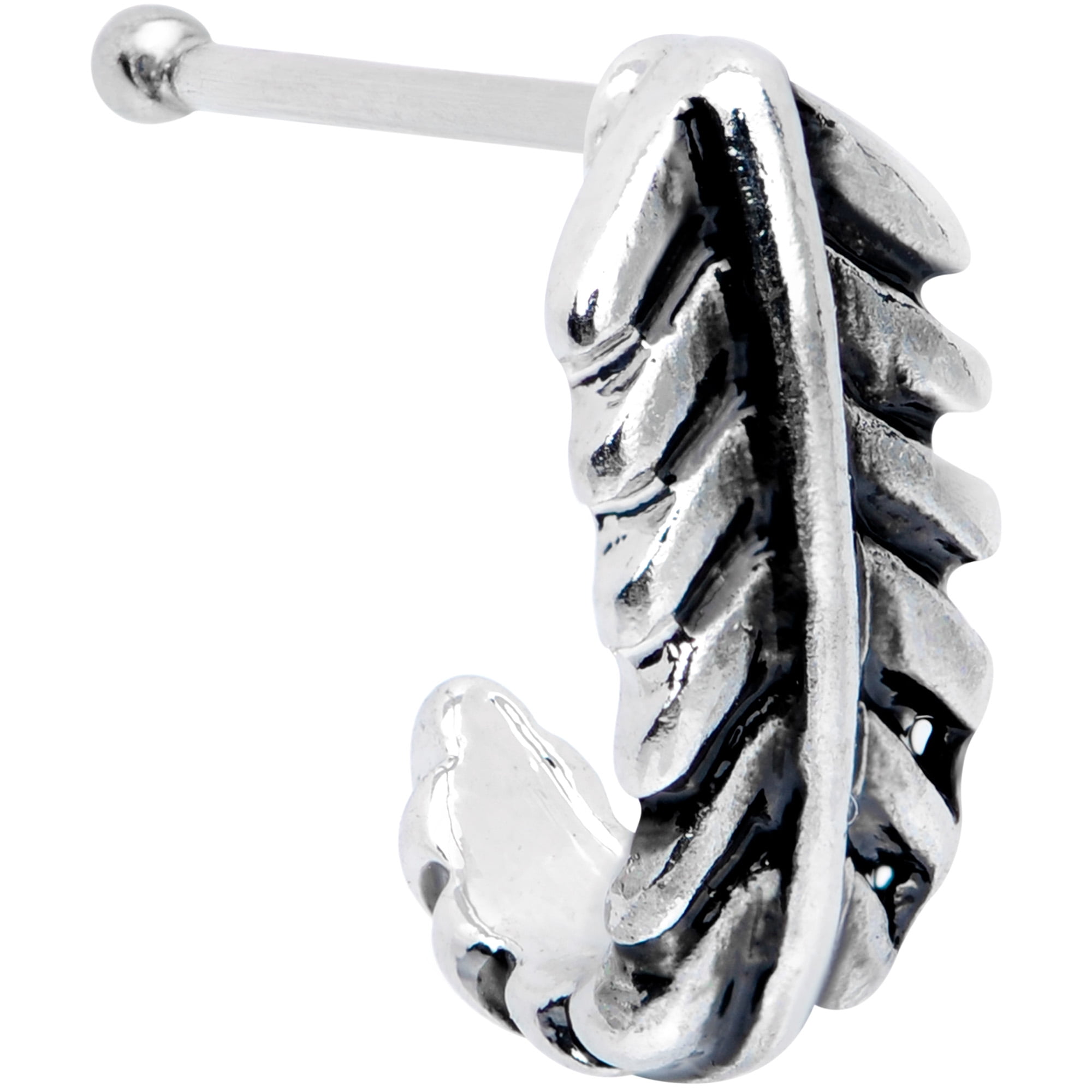 Body Candy Womens 20G Steel L Shaped Nose Ring Feather Nose Stud Nose ...