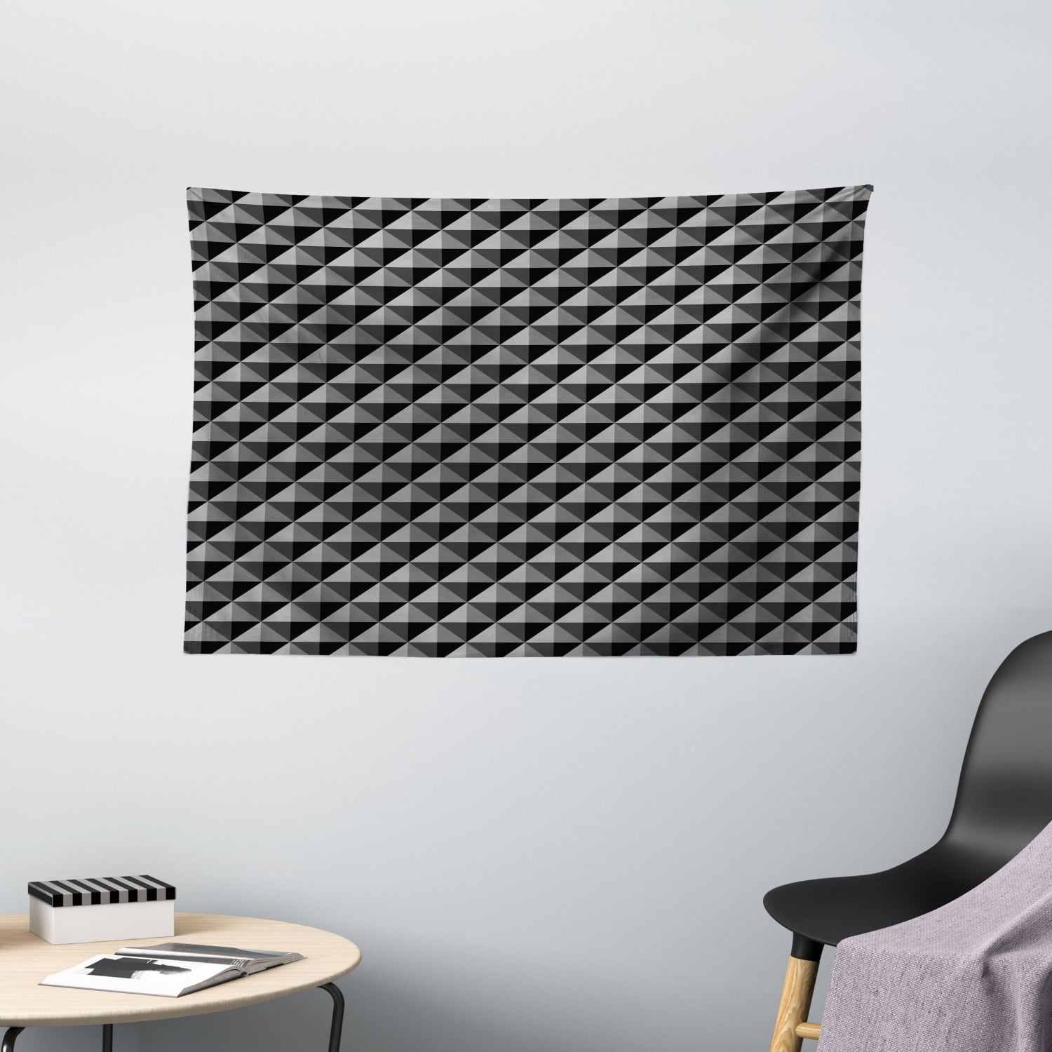 Dark Grey Tapestry, Abstract Monochromatic Pattern with Triangles ...