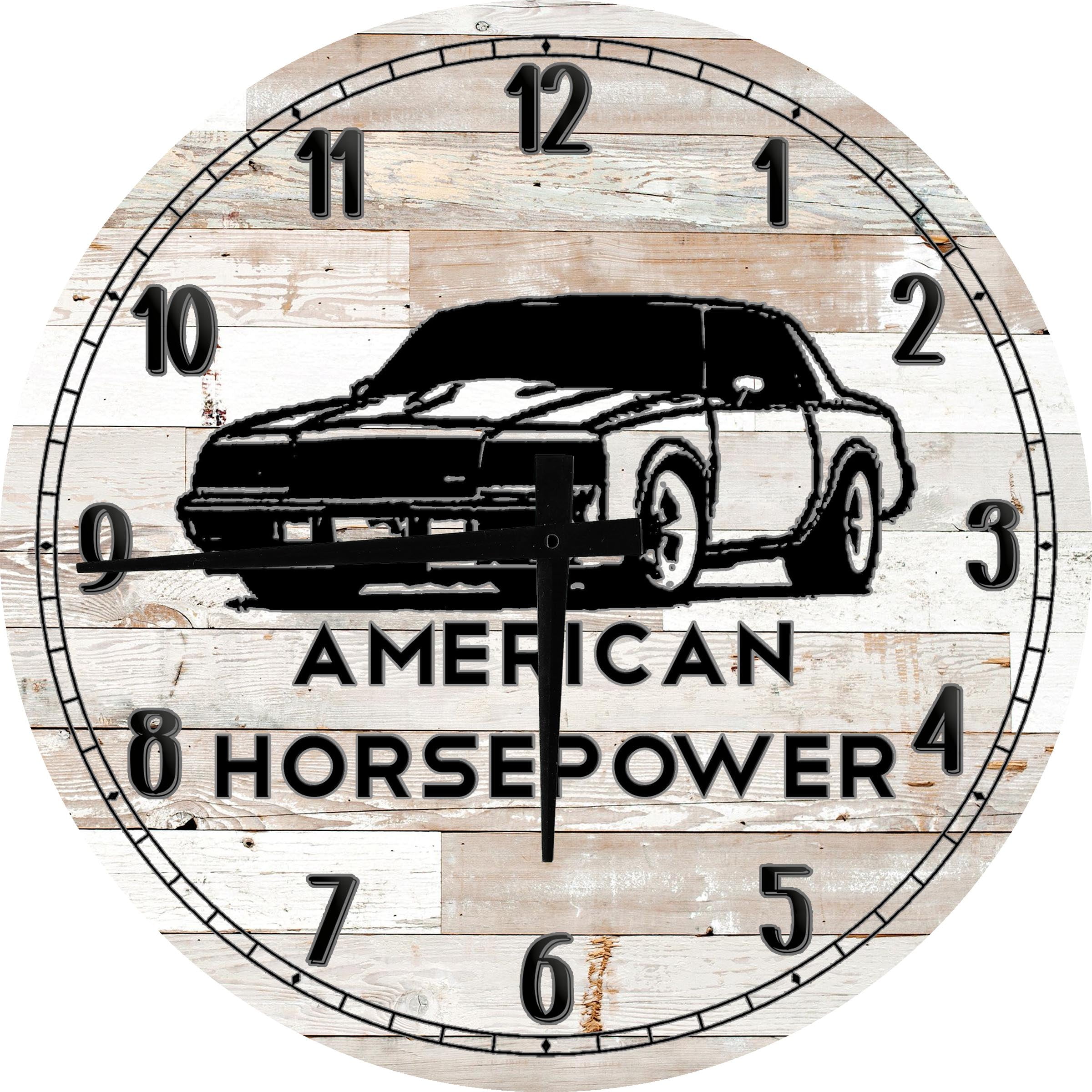 Large Wood Wall Clock 24 Inch Round Car Wall Art American Horsepower ...