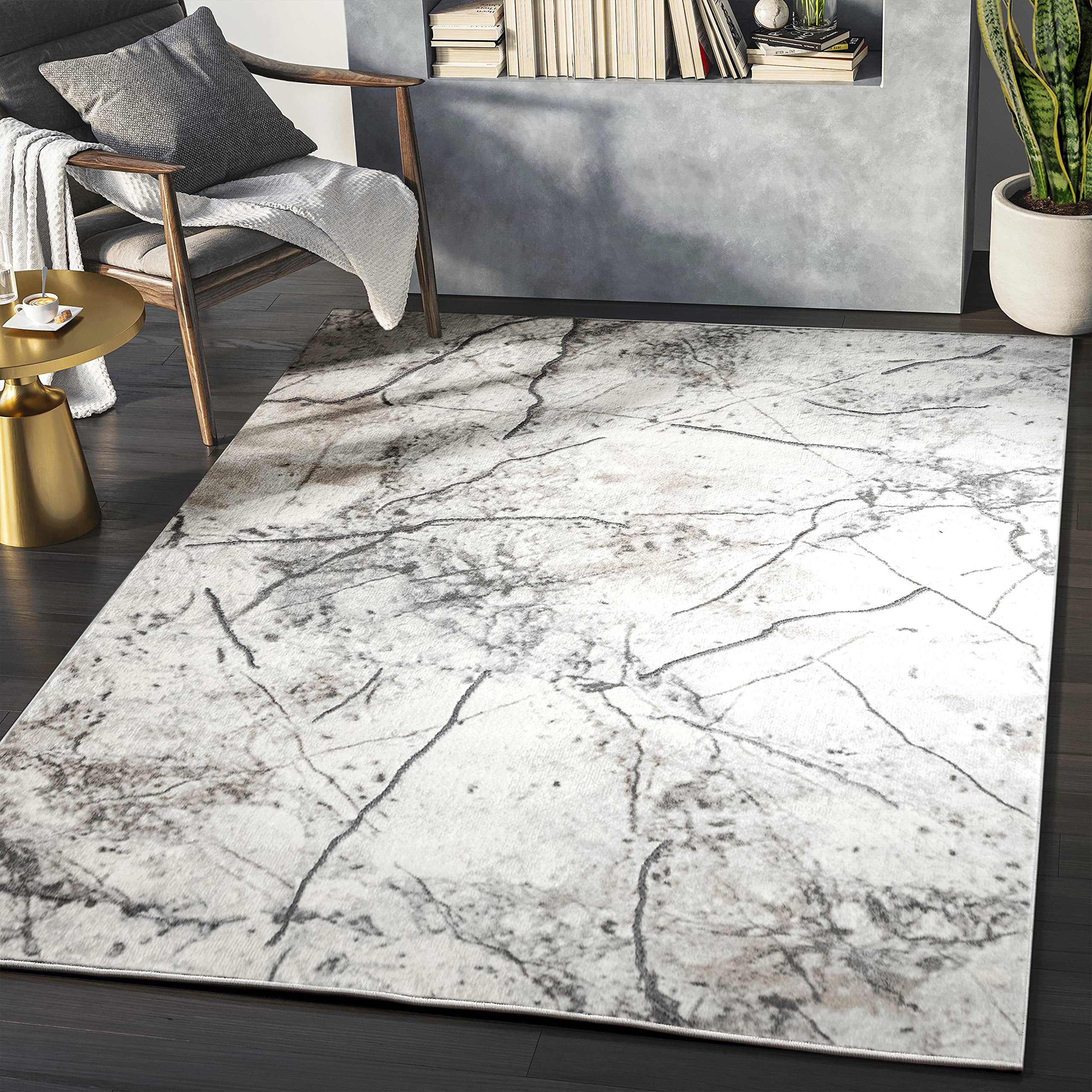 Abani Luna Collection Floor Tile 5' x 8' Cream Grey Modern Area Rug ...