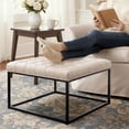 28" Square Button Tufted Metal Ottoman with Multiple Fabric Options ...