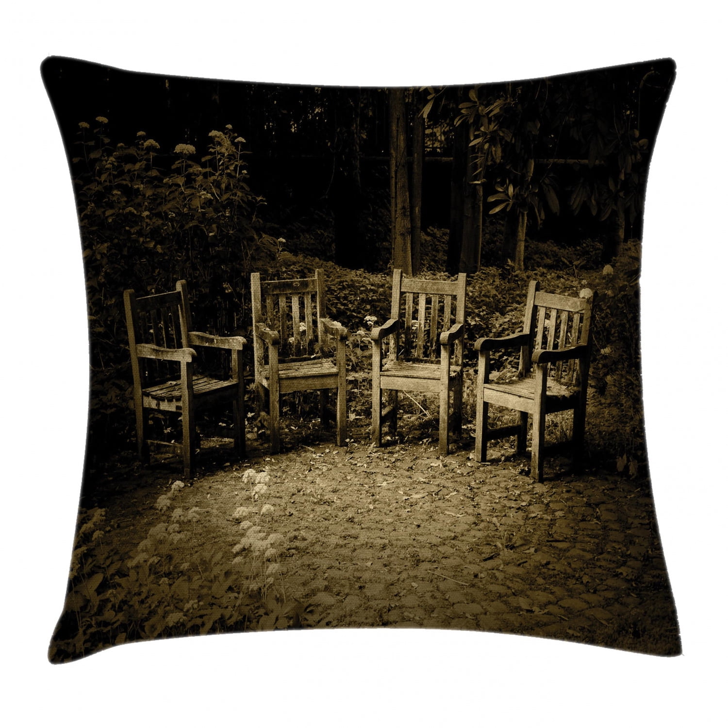 Hobbits Throw Pillow Cushion Cover, Four Small Wooden Rustic Chairs in ...
