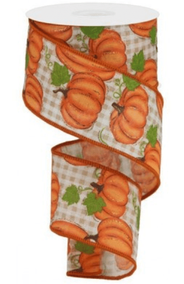 2.5" Pumpkin Patch Ribbon: Ivory Gingham Check Pumpkin Ribbon (10 Yards ...