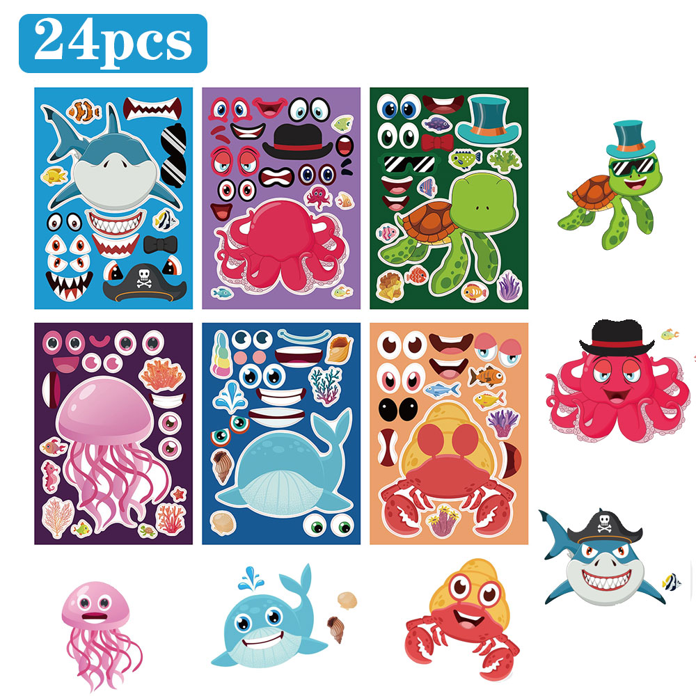 24Pcs Ocean Animals Make-A-Sea Face Stickers Book Crafts for Kids Make ...