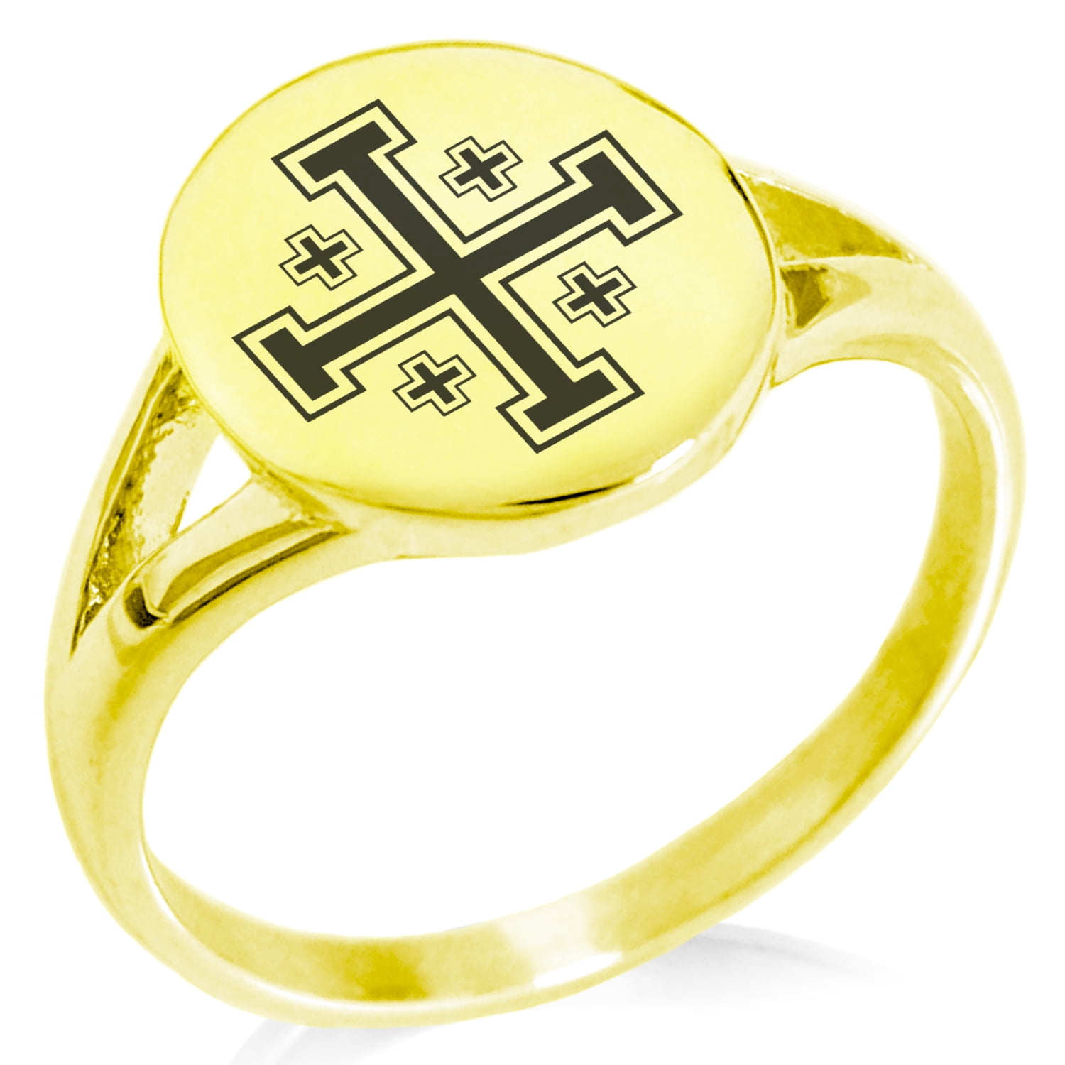 Stainless Steel Jerusalem Cross Minimalist Oval Top Polished Statement ...