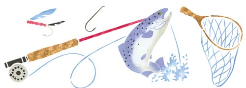 Fish, Net, Rod and Basket Wall Stencil SKU #030A by Designer Stencils ...