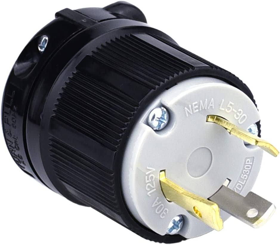 Cllena NEMA L5-30P, 2 Pole 3 Wire, 30 Amp 125 Volt Generator 3 Prong Locking Male Cord Plug ...