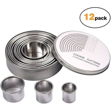 12 Pieces Cookie Cutter Round Cookie Cutter Rings Biscuit Molds Stainless Steel Circle Cookie ...