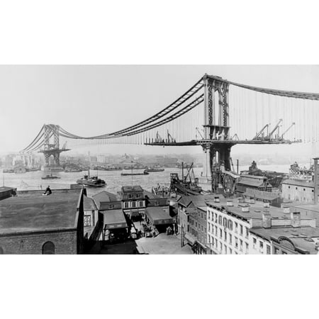 Manhattan Bridge Under Construction In 1909. The Bridge Spanned The ...