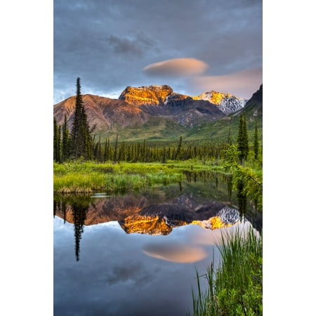Reflection Of Skookum Volcano In A Pond Near Nabesna Road At Sunset In ...