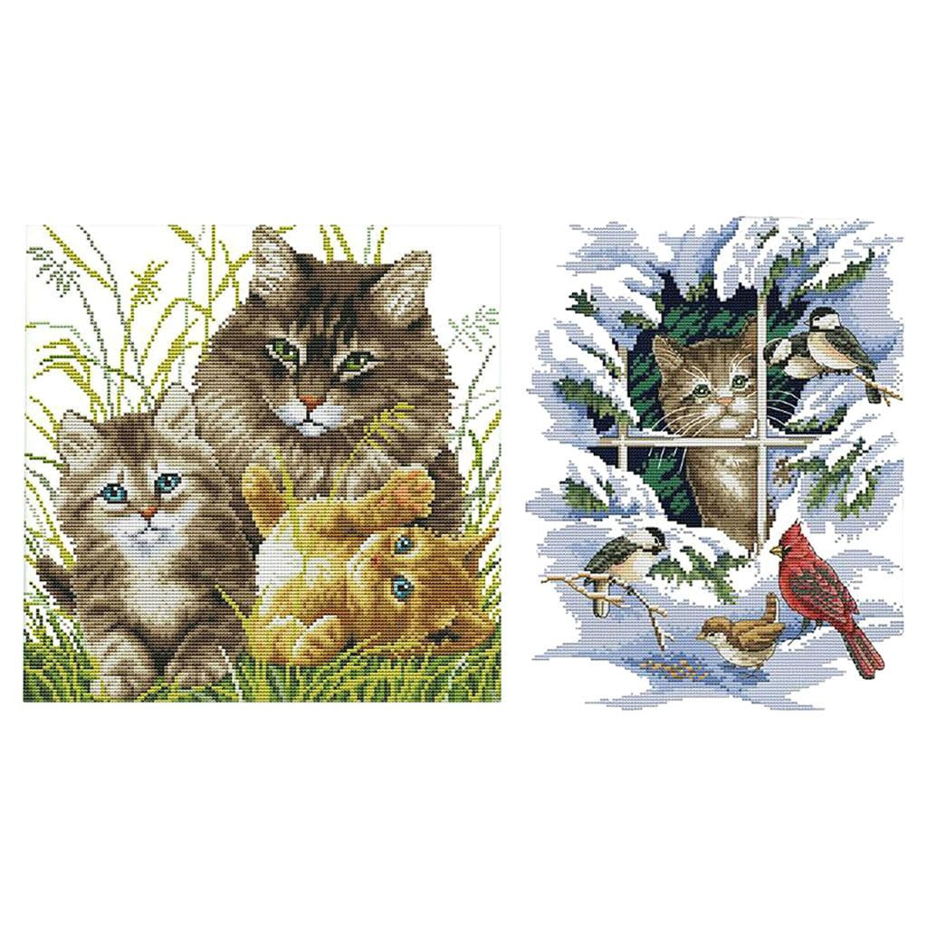 Click here for Guool 2x Stamped Cross Stitch Kits Printed Cat Fam... prices