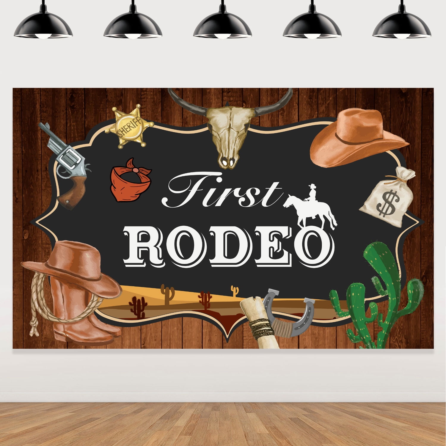 First Rodeo Western Cowboy Happy Birthday Backdrop, Rustic Old West ...