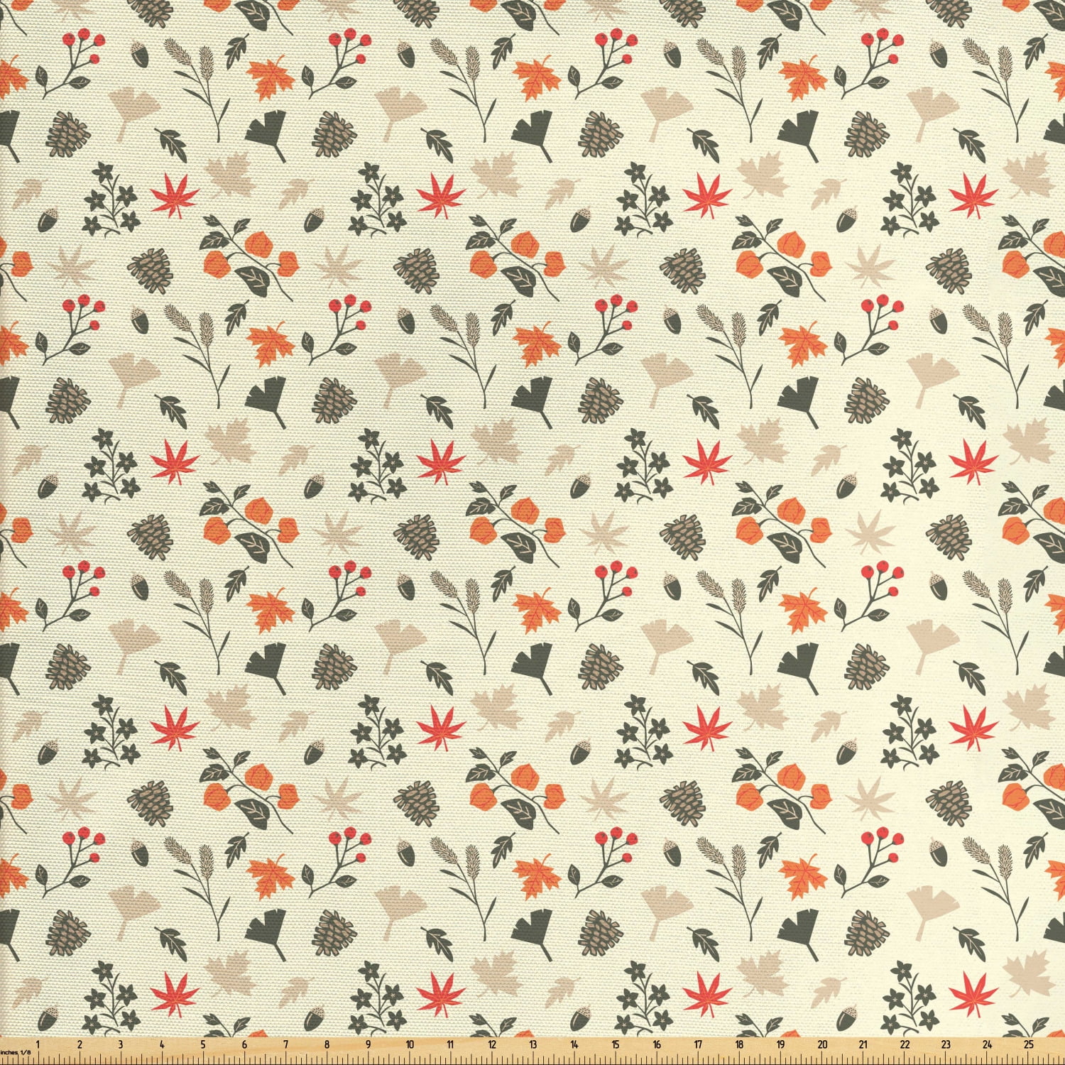 Autumn Fabric by the Yard Upholstery, Pine Cones Leafs Rose Hip ...
