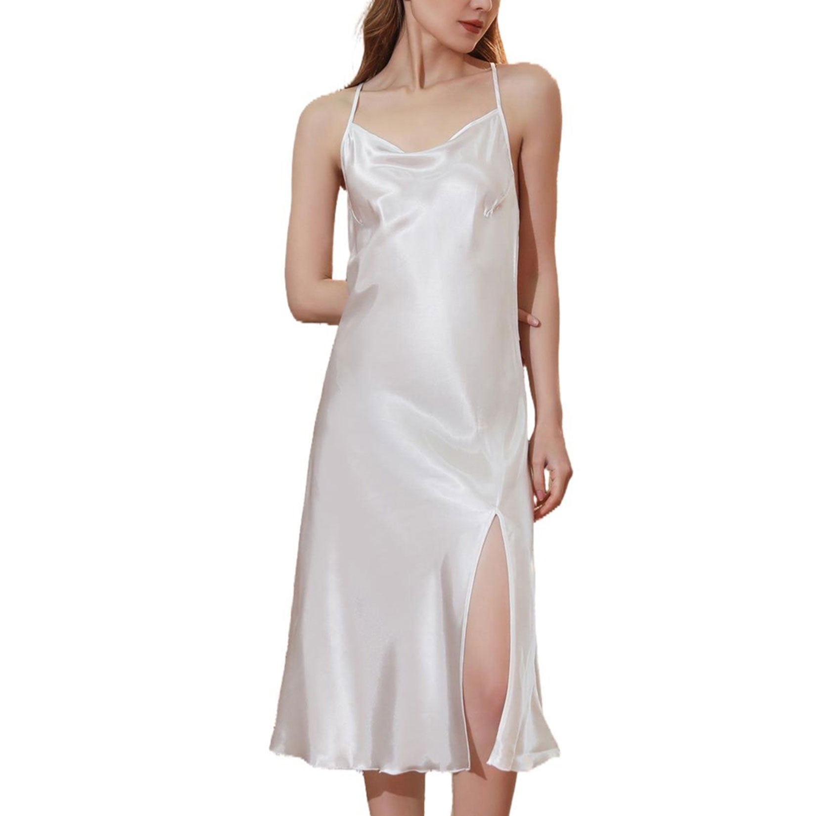 Homgro Women's Silk Nightgown Midi Chemise Satin Sleep Dress Square ...
