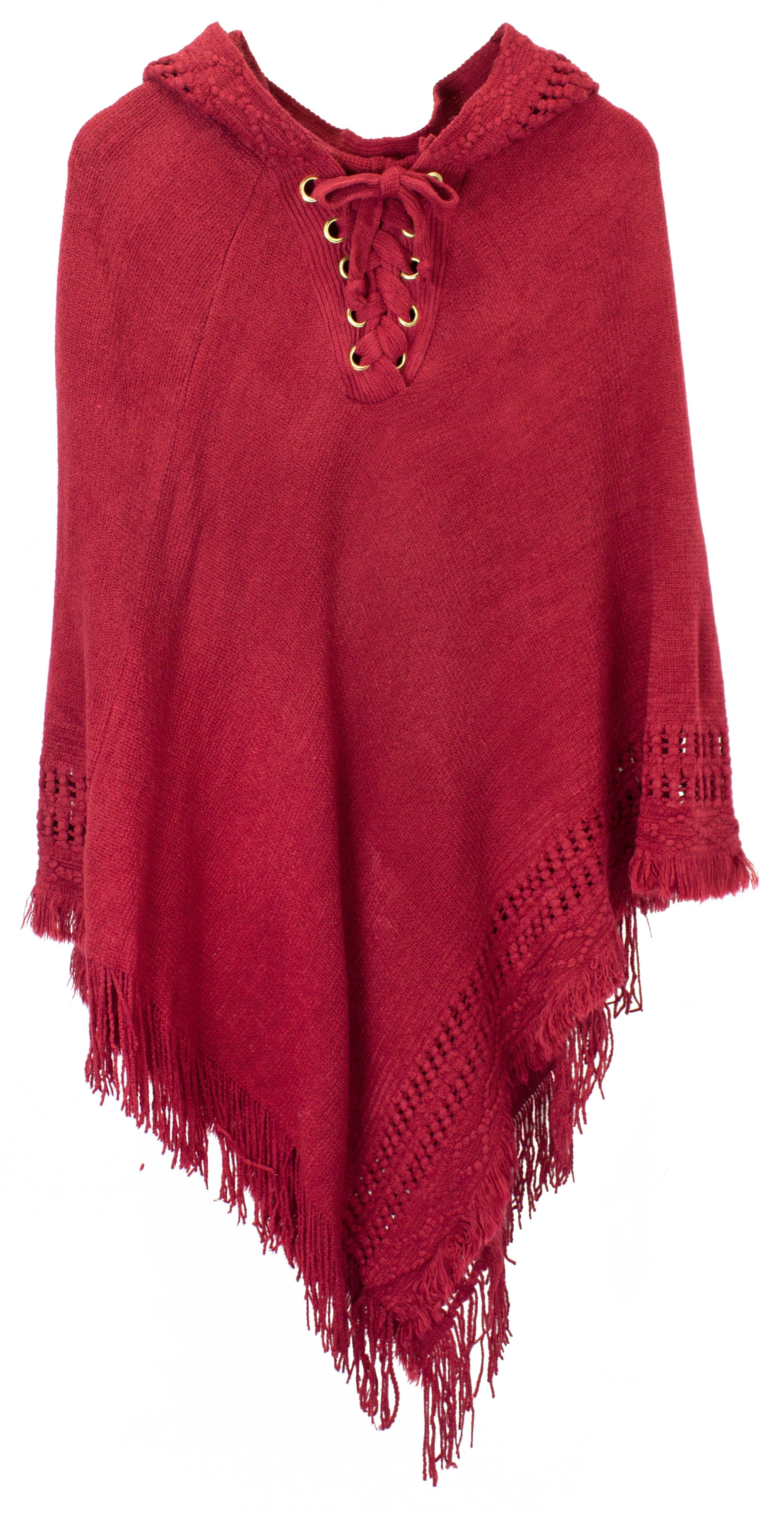 StylesILove Women Fringed Lace Up Hooded Poncho Pullover Cardigan Soft ...