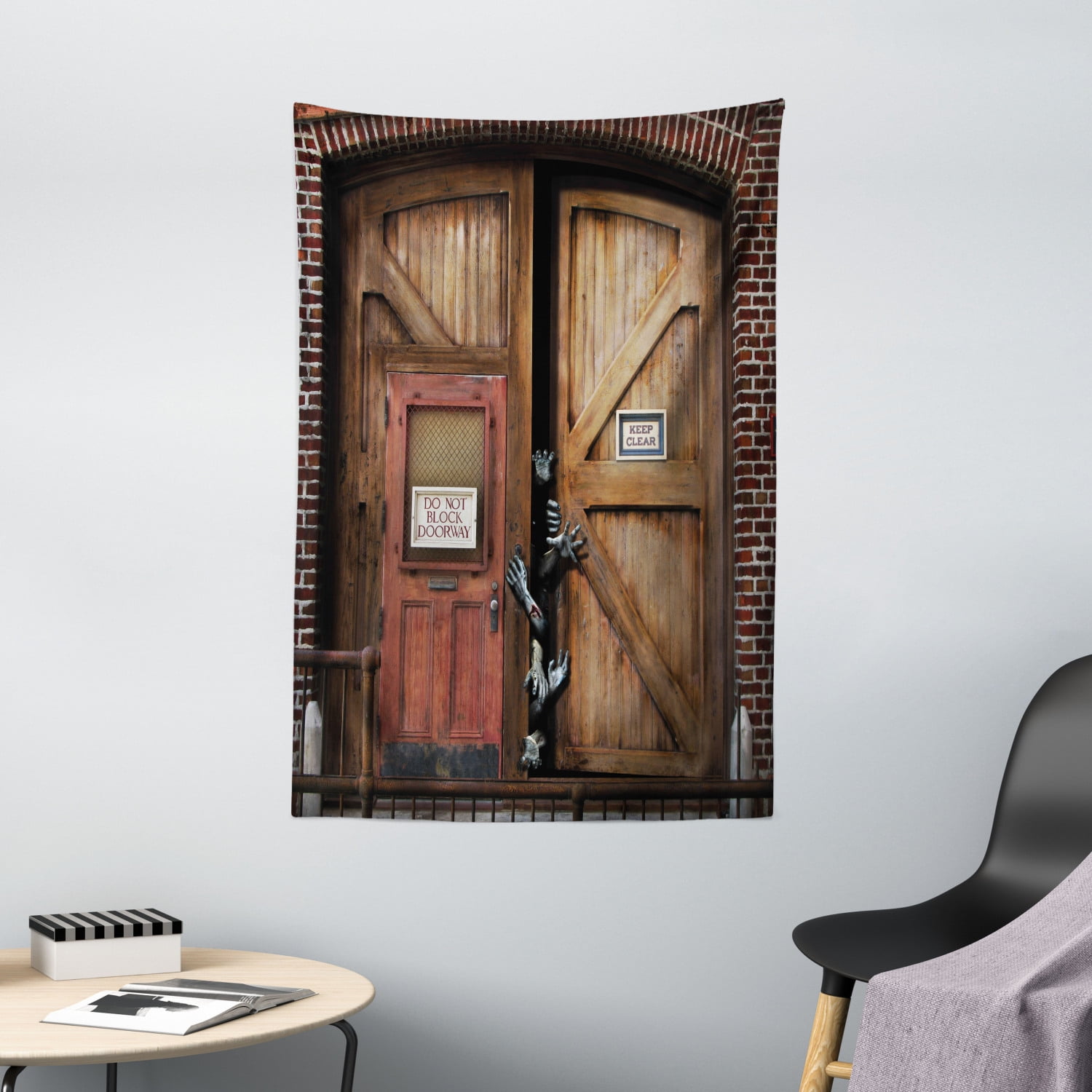 Zombie Tapestry, Monsters behind Wooden Door Demon Halloween Holiday ...