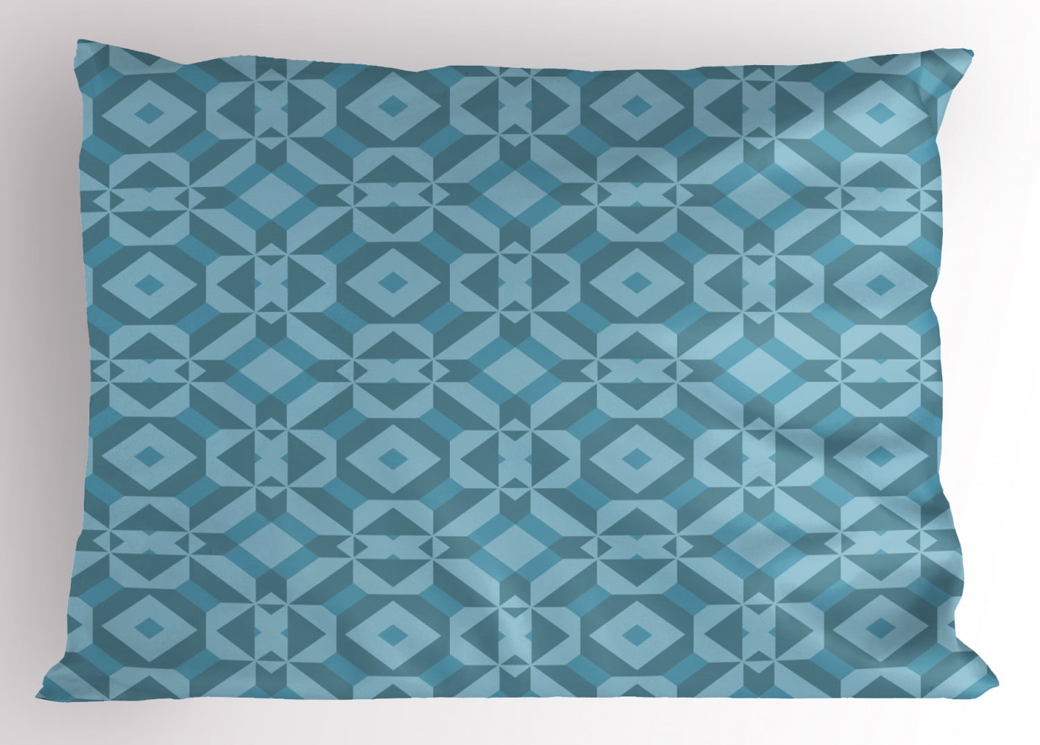 Blue Pillow Sham, Geometric Illustrated Lattice Pattern with Abstract ...
