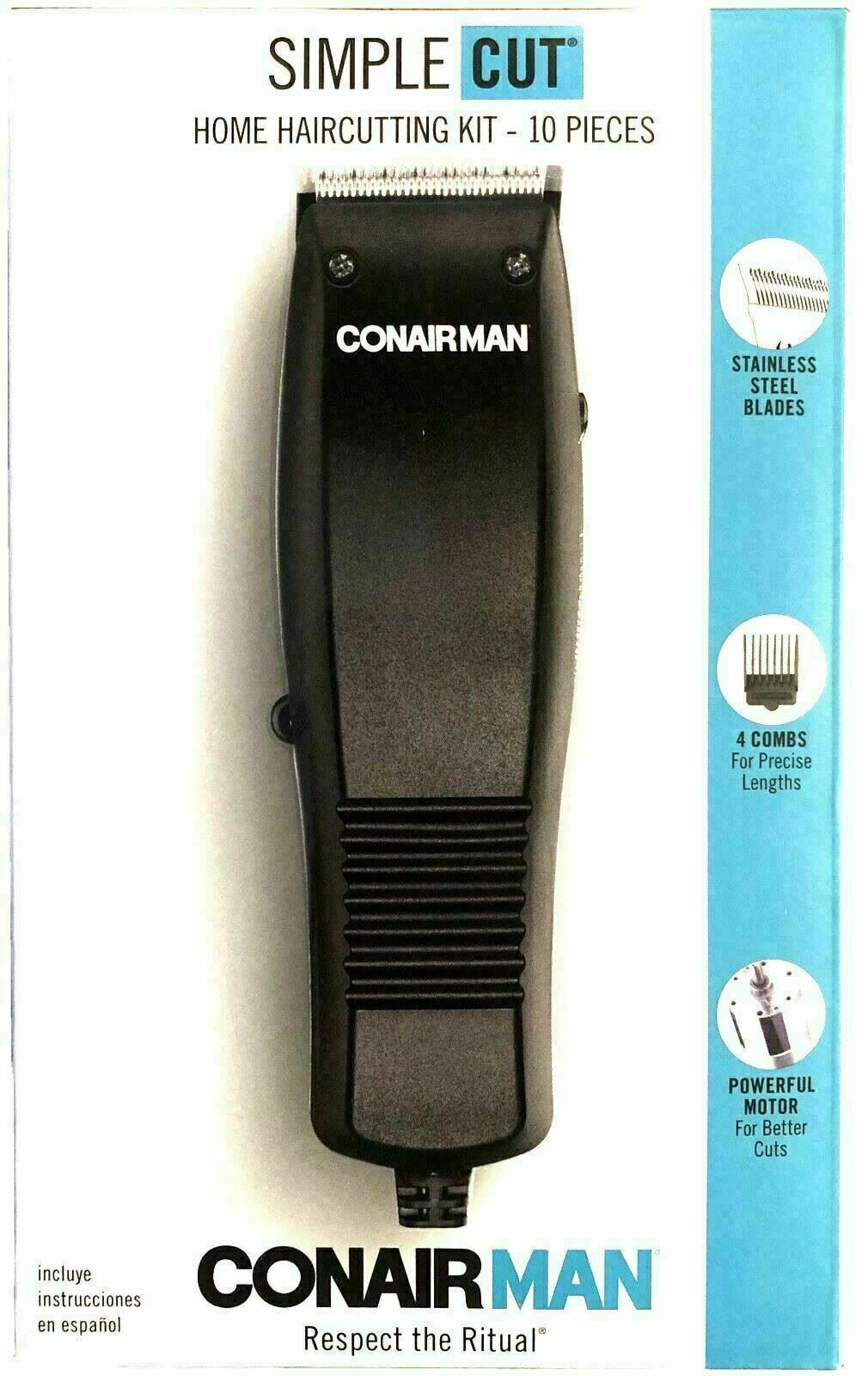 Conair HC93W Simple Cut 10 Piece Hair Clipper Taper Cutting Home Kit ...
