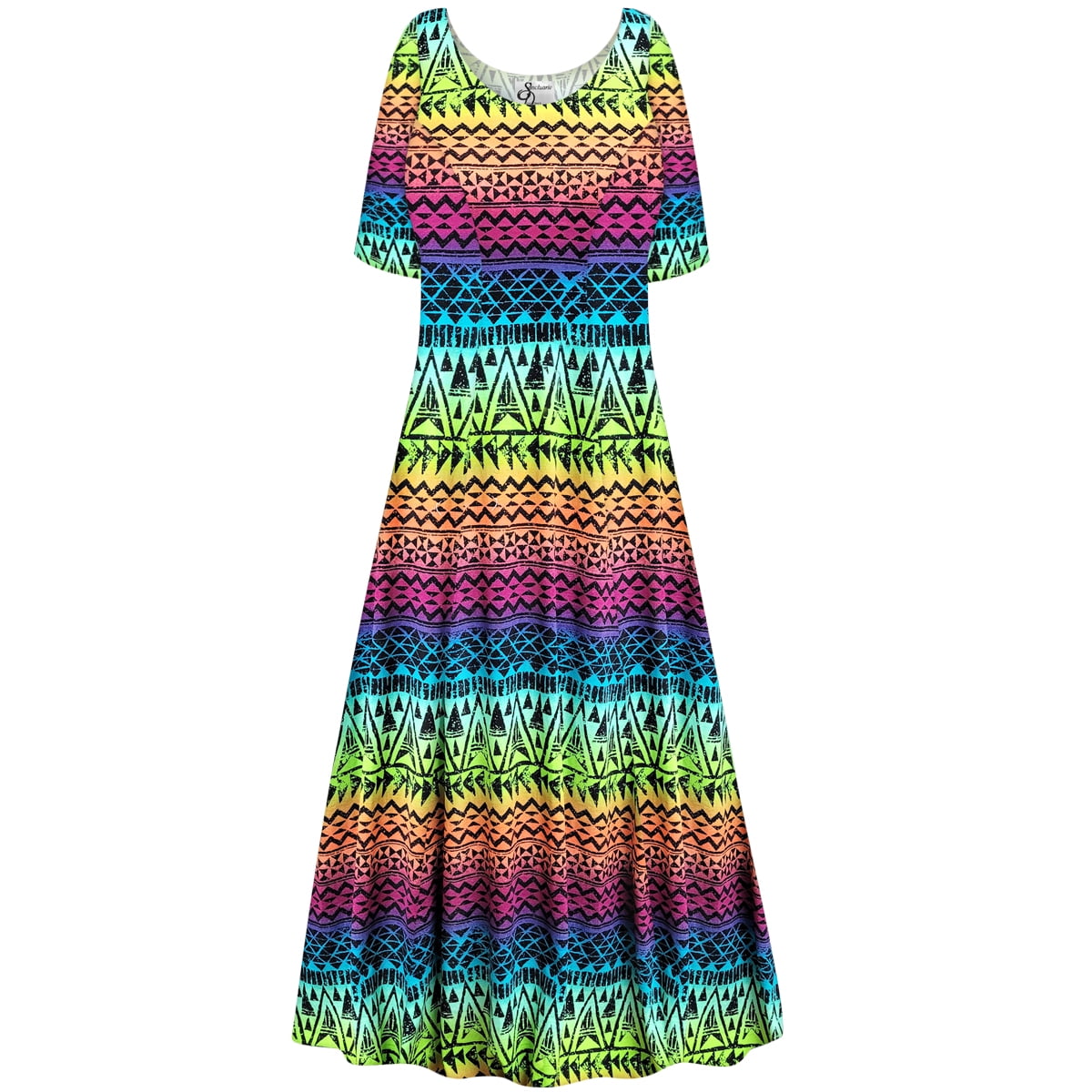 Plus size 9x Womens Dress Colorful Abstract Ethnic Print Short Sleeve ...