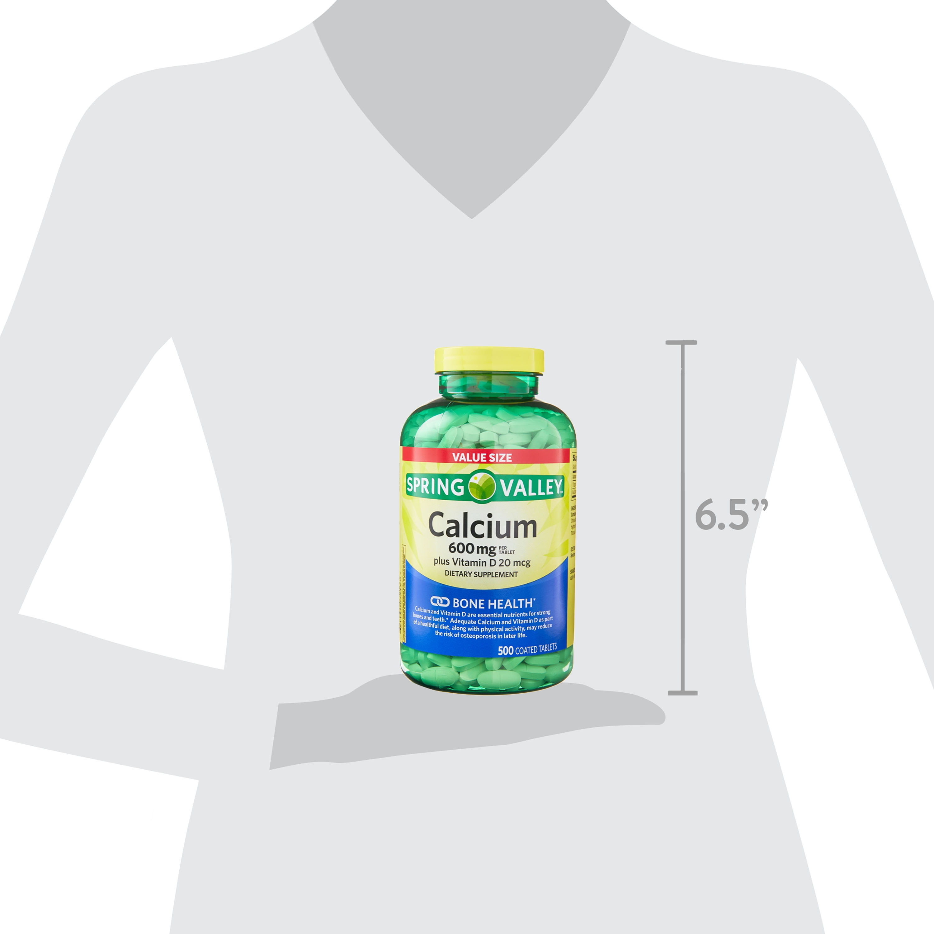 Spring Valley Calcium Plus Vitamin D, 600 mg Tablets, 500 Count ...