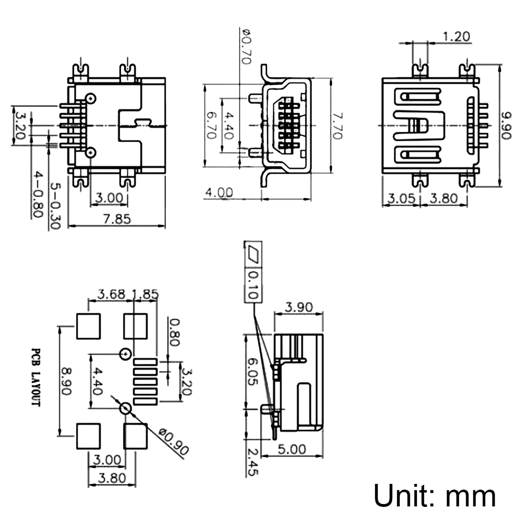 Mini USB PCB Connector Type B 5P Female Jack SMT SMD Short Body 10Pcs mini-usb-pcb-connector-type-b-5p-female-jack-smt-smd-short-body-10pcs