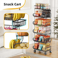 6 Tier Rolling Cart with 2 Hanging Baskets Black Metal Wire Storage ...