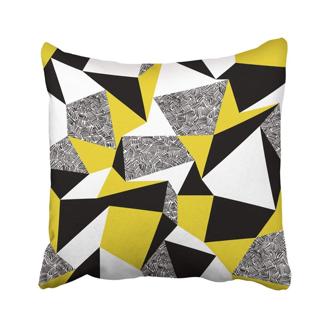 ARTJIA Black 1980s Yellow Triangles Geometric In Retro Style Vintage ...
