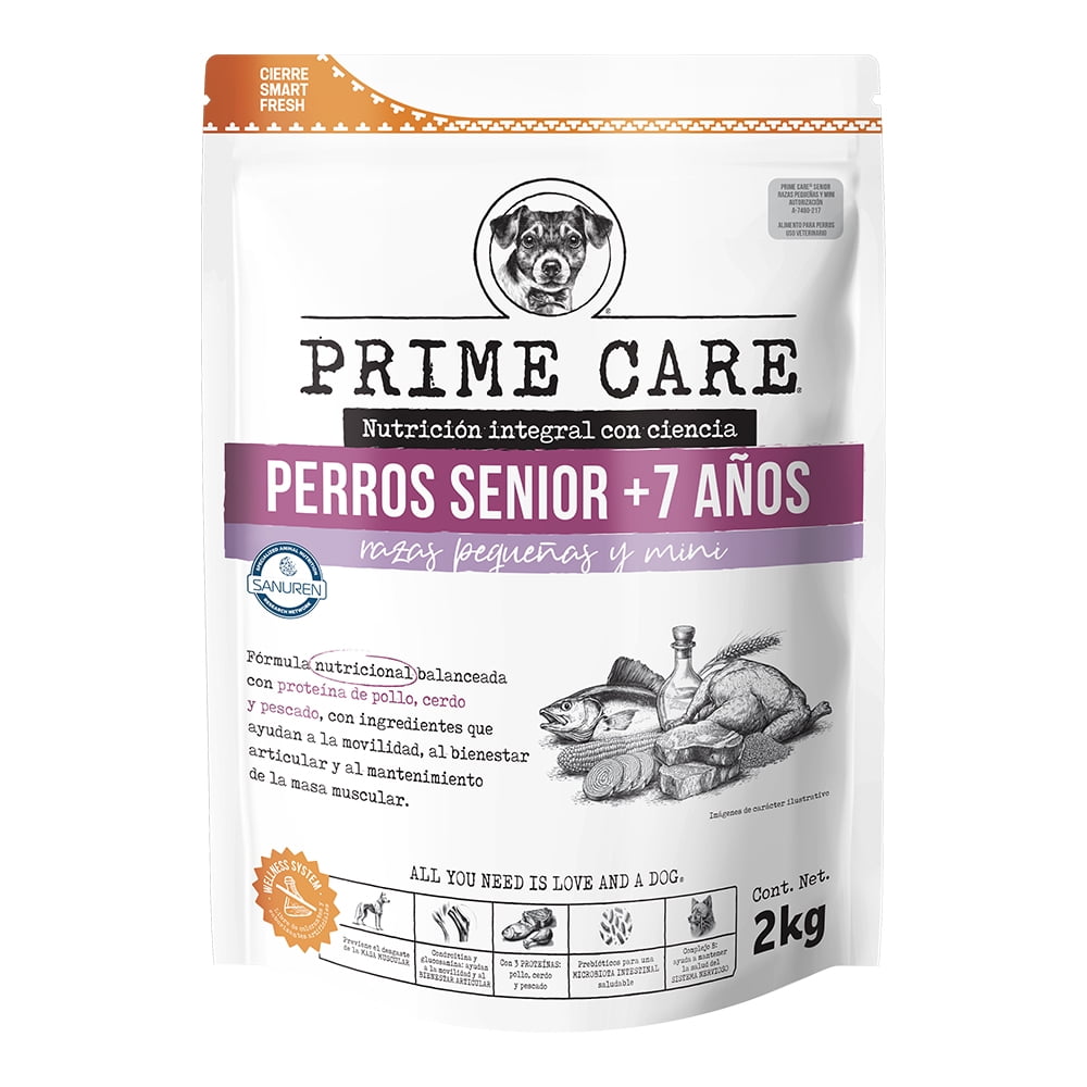Prime Care Alimento Perro Senior (+7años) Razas Pequeñas y Minis 2kg ...