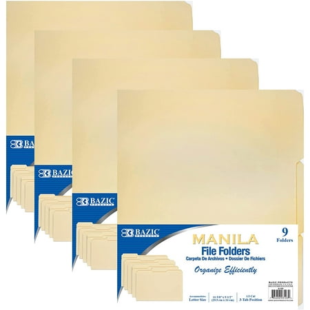 BAZIC 1/3 Cut Letter Size Manila File Folder, Classic Manila Tabs Left ...