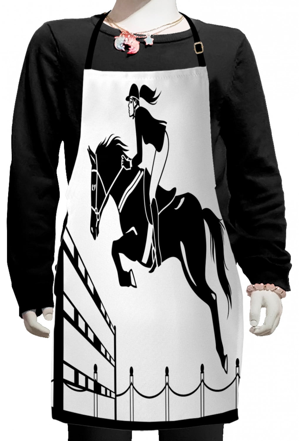 Cartoon Kids Apron, Racing Horse with a Jockey Girl Jumping Above ...