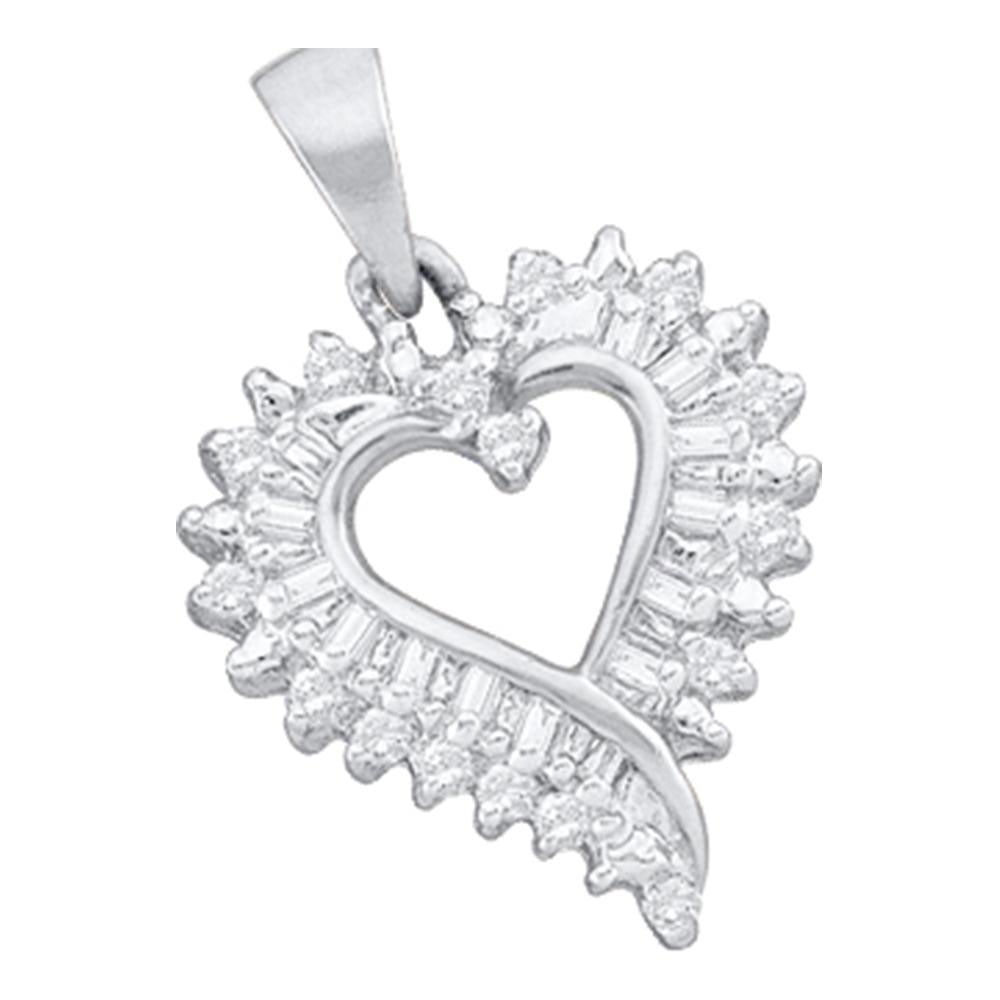 14kt White Gold Womens Round Diamond Open-center Heart Pendant 1/5 Cttw ...
