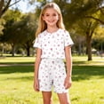 Floleo Girl Summer 2 Piece Round Neck Rose Printed Short Sleeves and ...