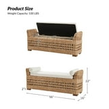 56" Boho Rattan Storage Bench Flip-Top Upholstered Armrest Hollow ...