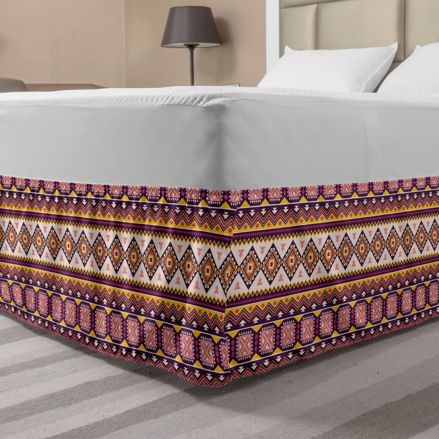 Aztec Bed Skirt, Mexican Triangles Vibrant Tones Repetitive ...