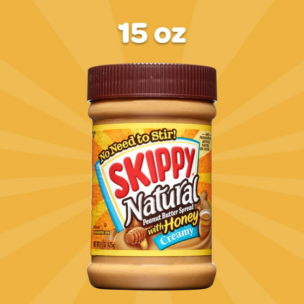 Skippy Natural Creamy Peanut Butter Spread with Honey, 15 Ounce ...