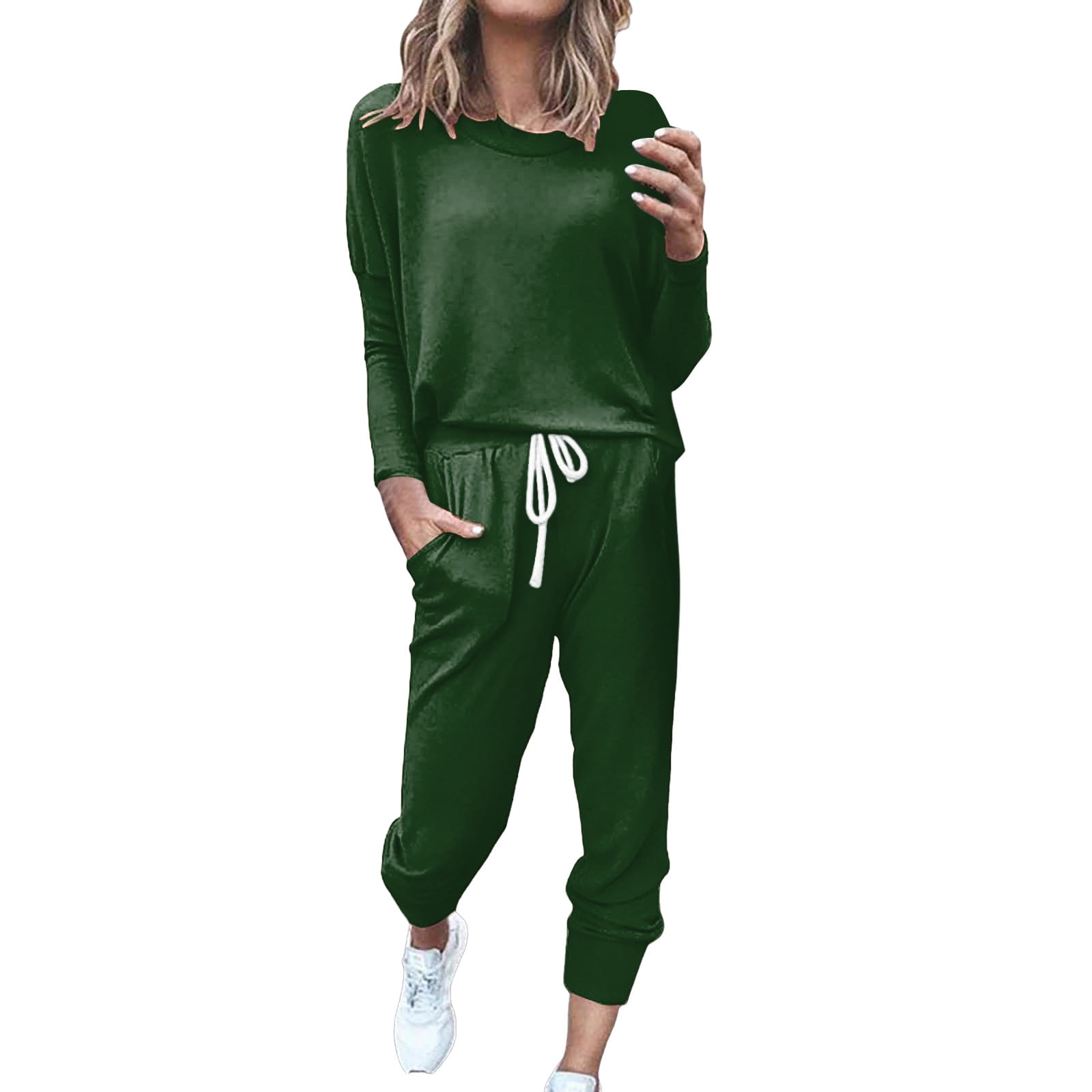 Conjunto de jogging de 2 piezas para mujer: camiseta de manga larga y ...