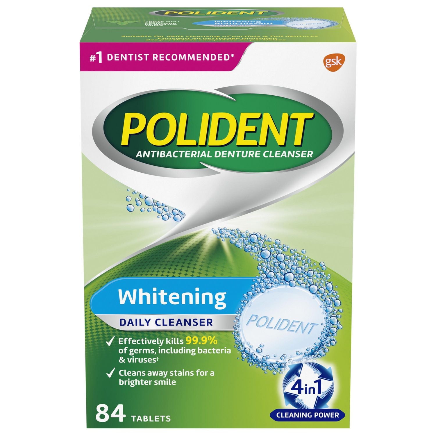 Polident Whitening Denture Cleanser, 84 Tablets, 84 tabs Triple Mint ...