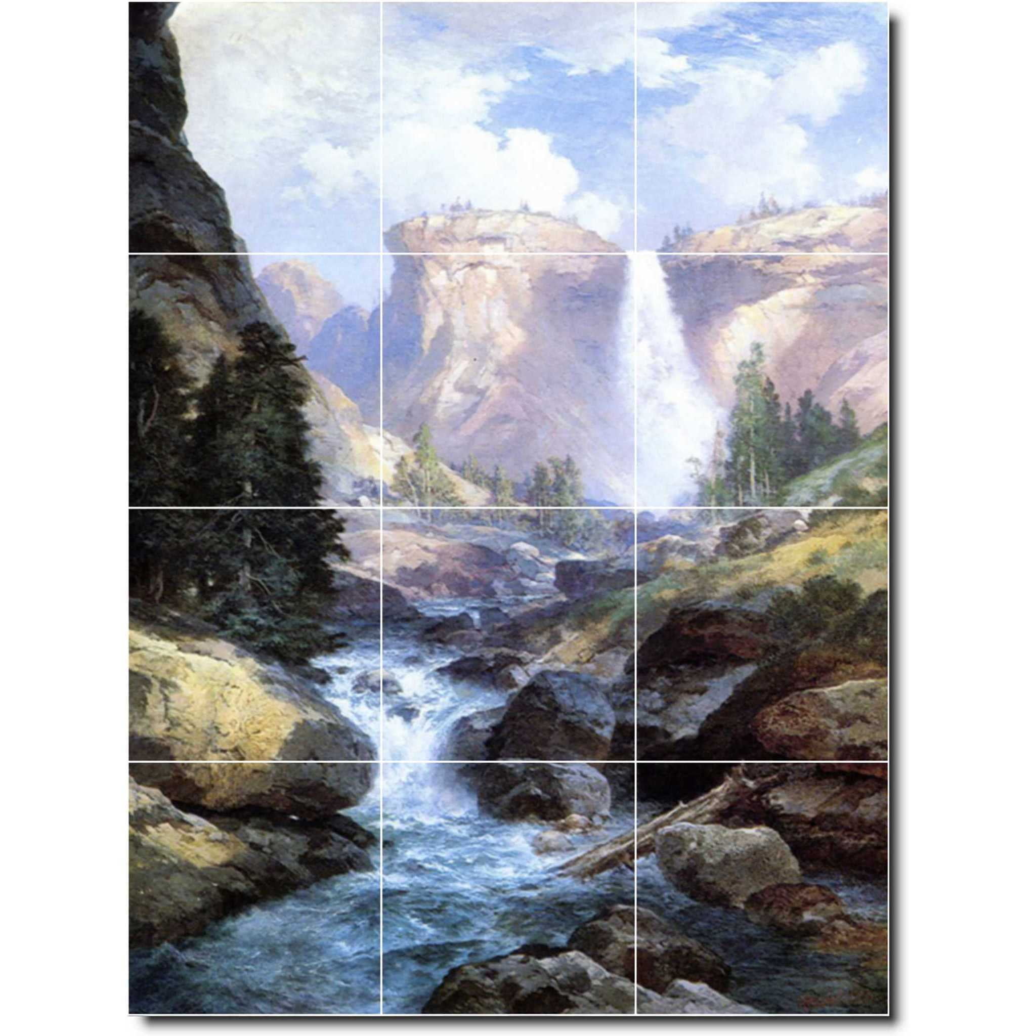Ceramic Tile Mural-Thomas Moran Waterfalls Floor Tile Mural 21. 36" w x ...
